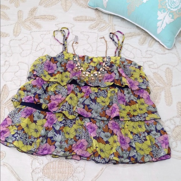 Anthropologie | Tops | Anthropologie Leifnotes Ruffled Tank Top Floral ...